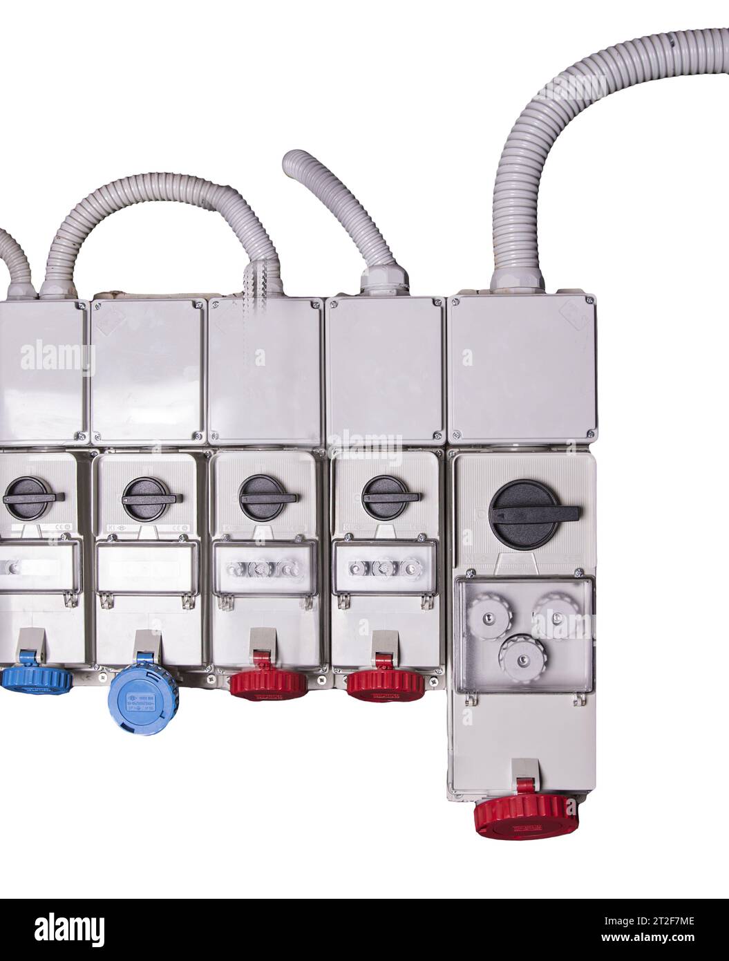 group of industrial electrical connectors on a transparent background ...