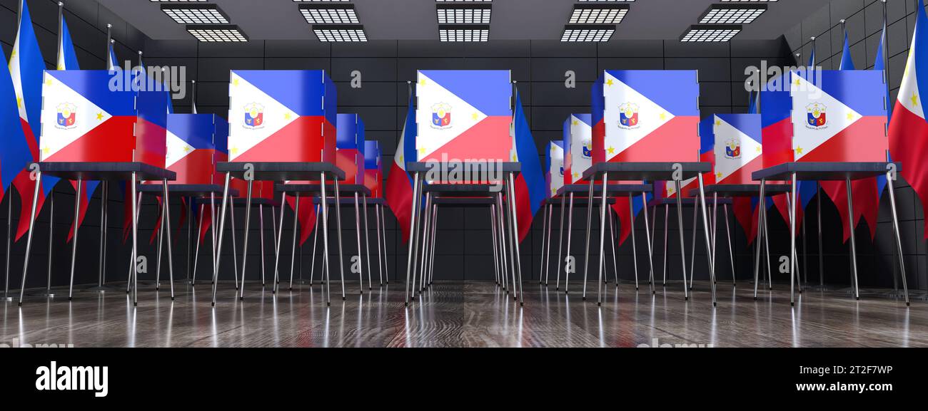 Philippines - polling station and voting booths with coat of arms ...
