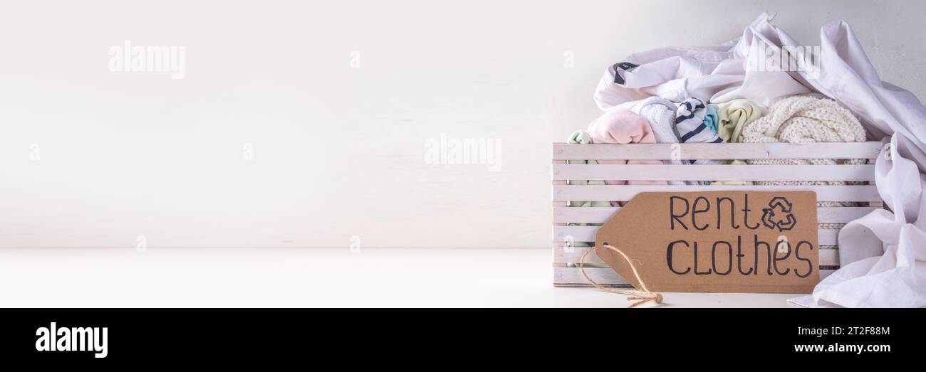 Clothing rental services background, with various woman, man, kids ...