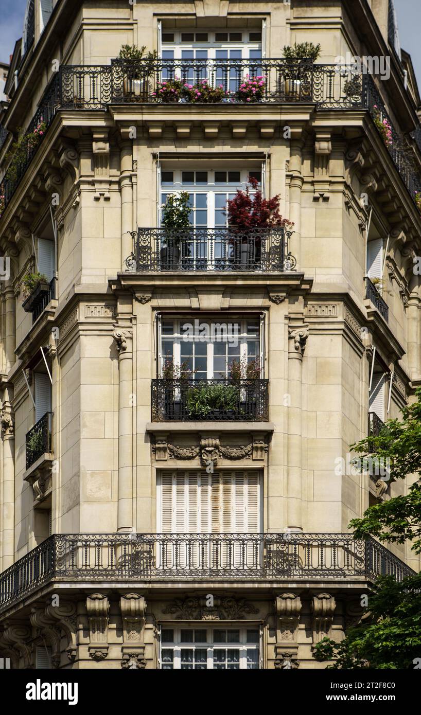 Beautiful facade of classic French residential building in historic ...