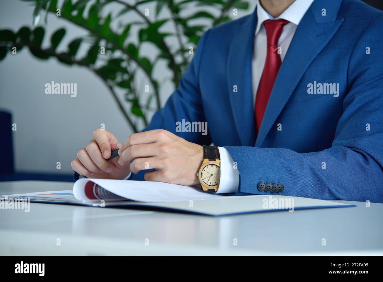 Financial auditor analyzing report in modern office. Business and ...