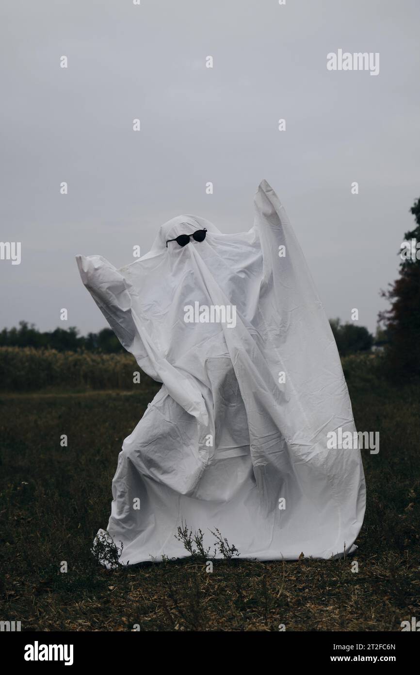 Creative Halloween costume for an adult. A ghost of a white sheet with ...