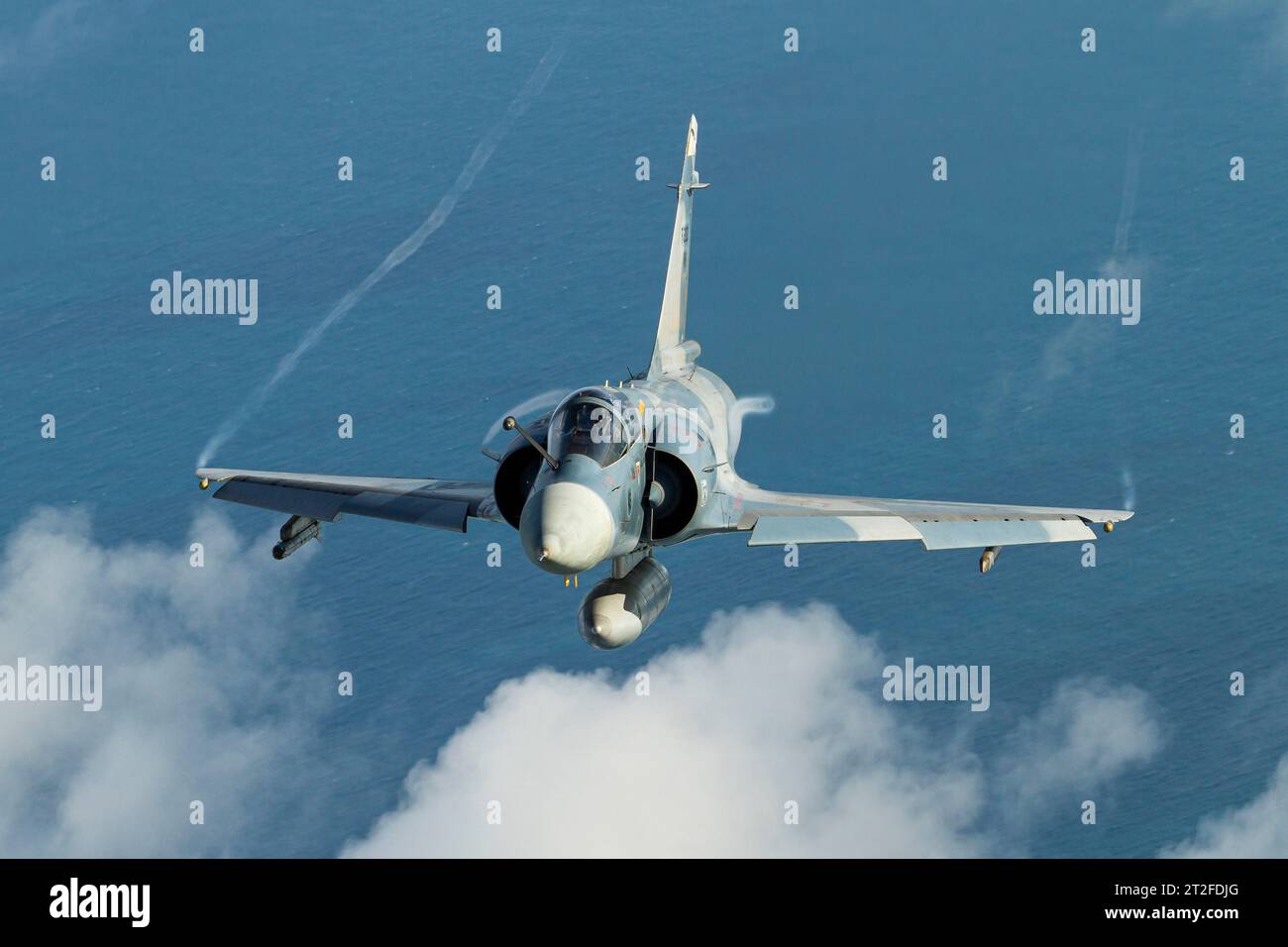 A Brazilian Air Force Mirage 2000 fighter plane over the Atlantic Ocean ...