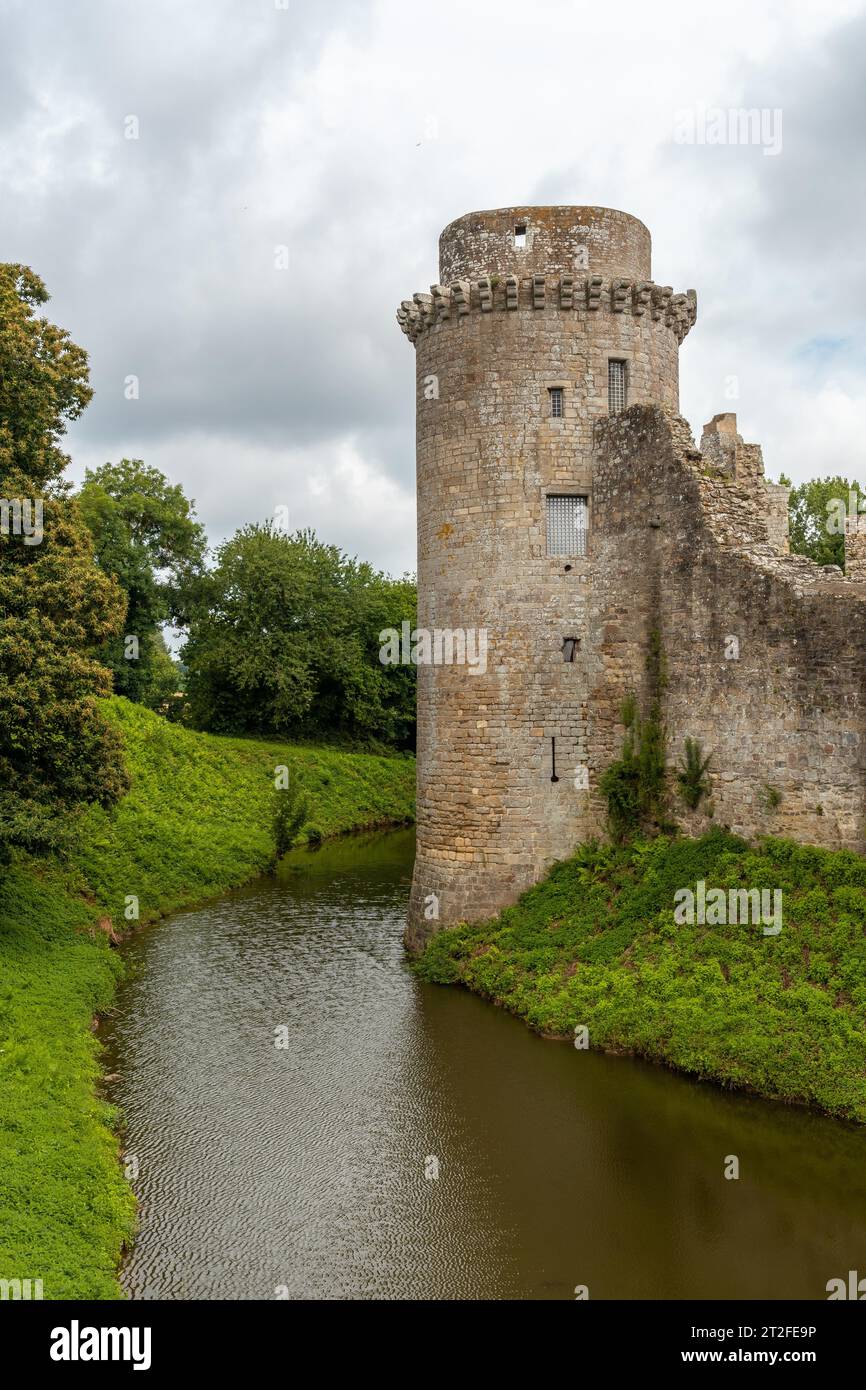 Castle walls of the Hunaudaye is a medieval fortress, French Brittany ...