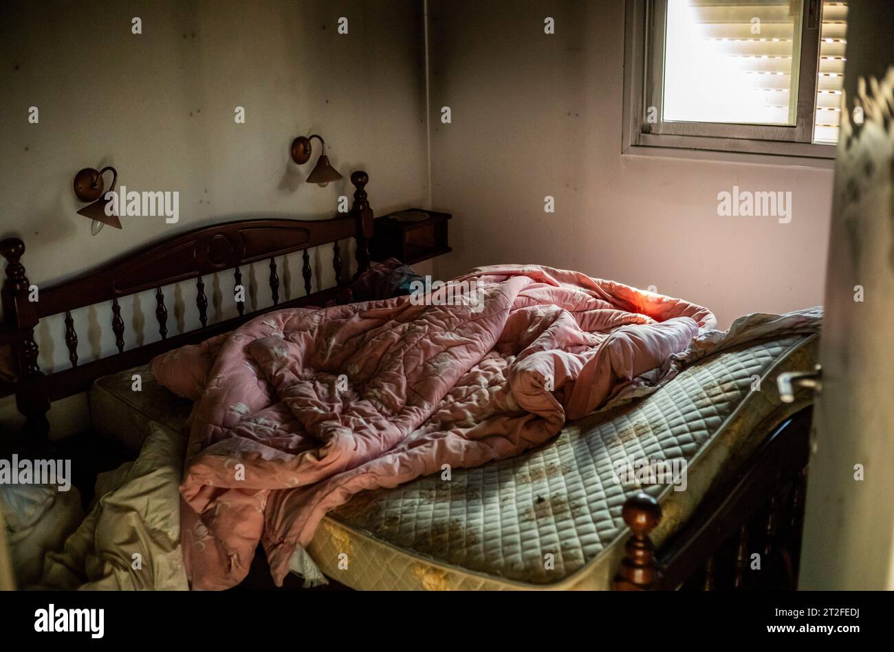 Nir Oz, Israel. 19th Oct, 2023. A view of the devastation caused by ...