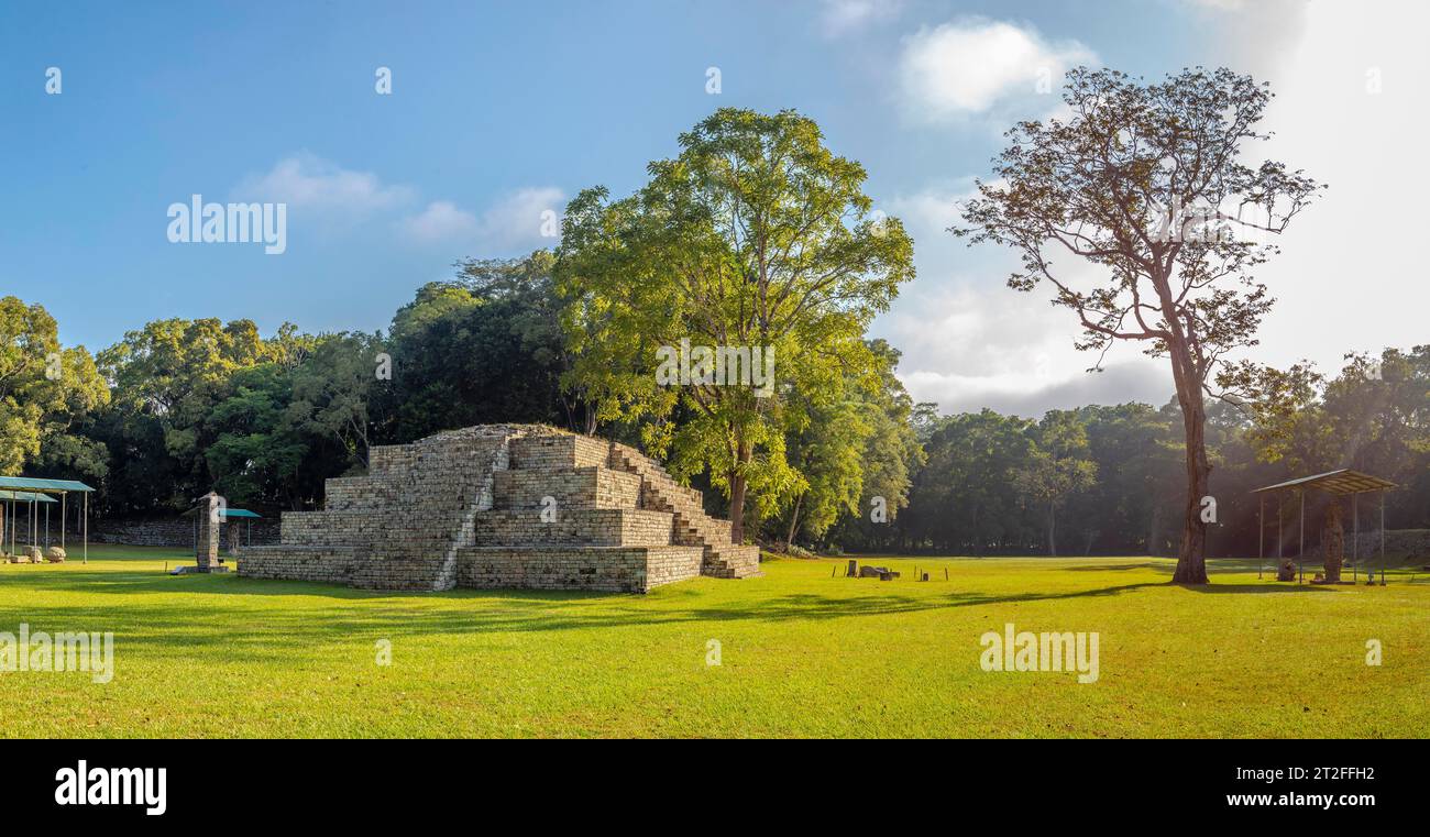 Panoramic view of the Mayan pyramids in The temples of Copan Ruinas and ...