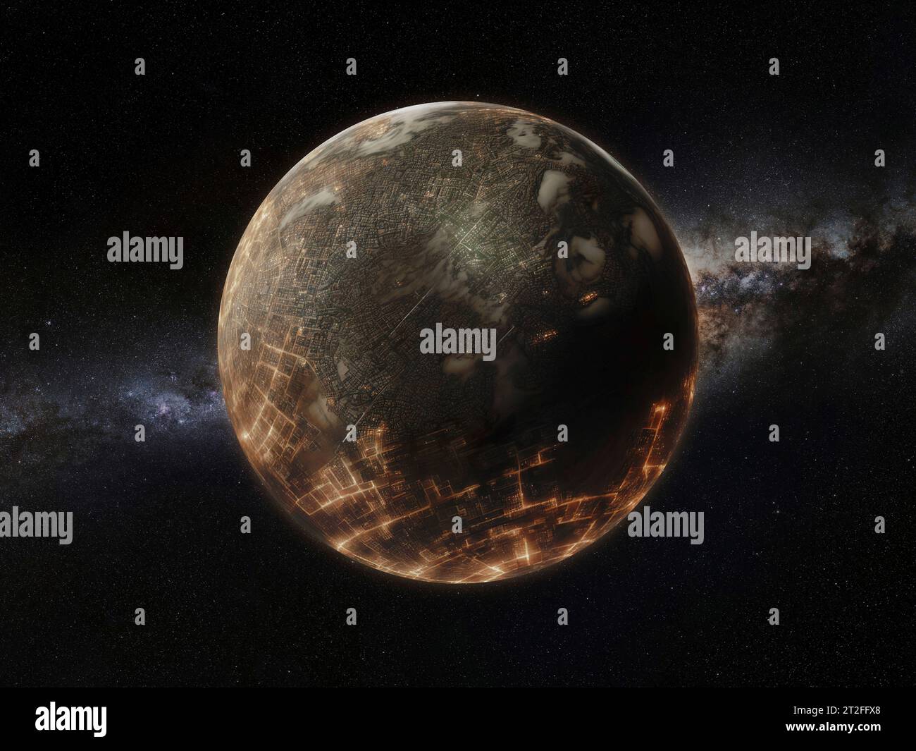 Artist's impression of an Ecumenopolis or city planet Stock Photo - Alamy
