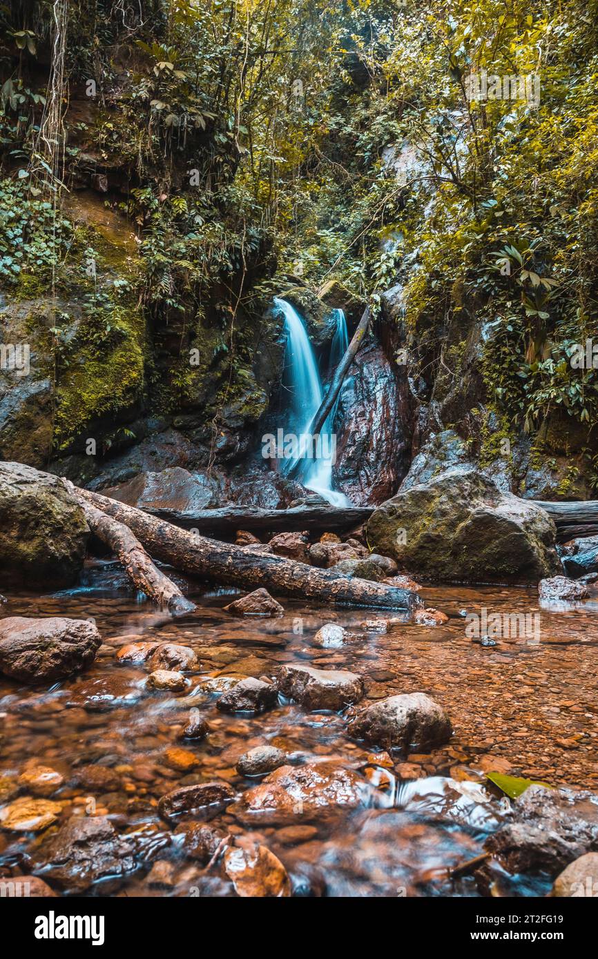 Beautiful natural waterfall of the Cerro Azul Meambar National Park ...