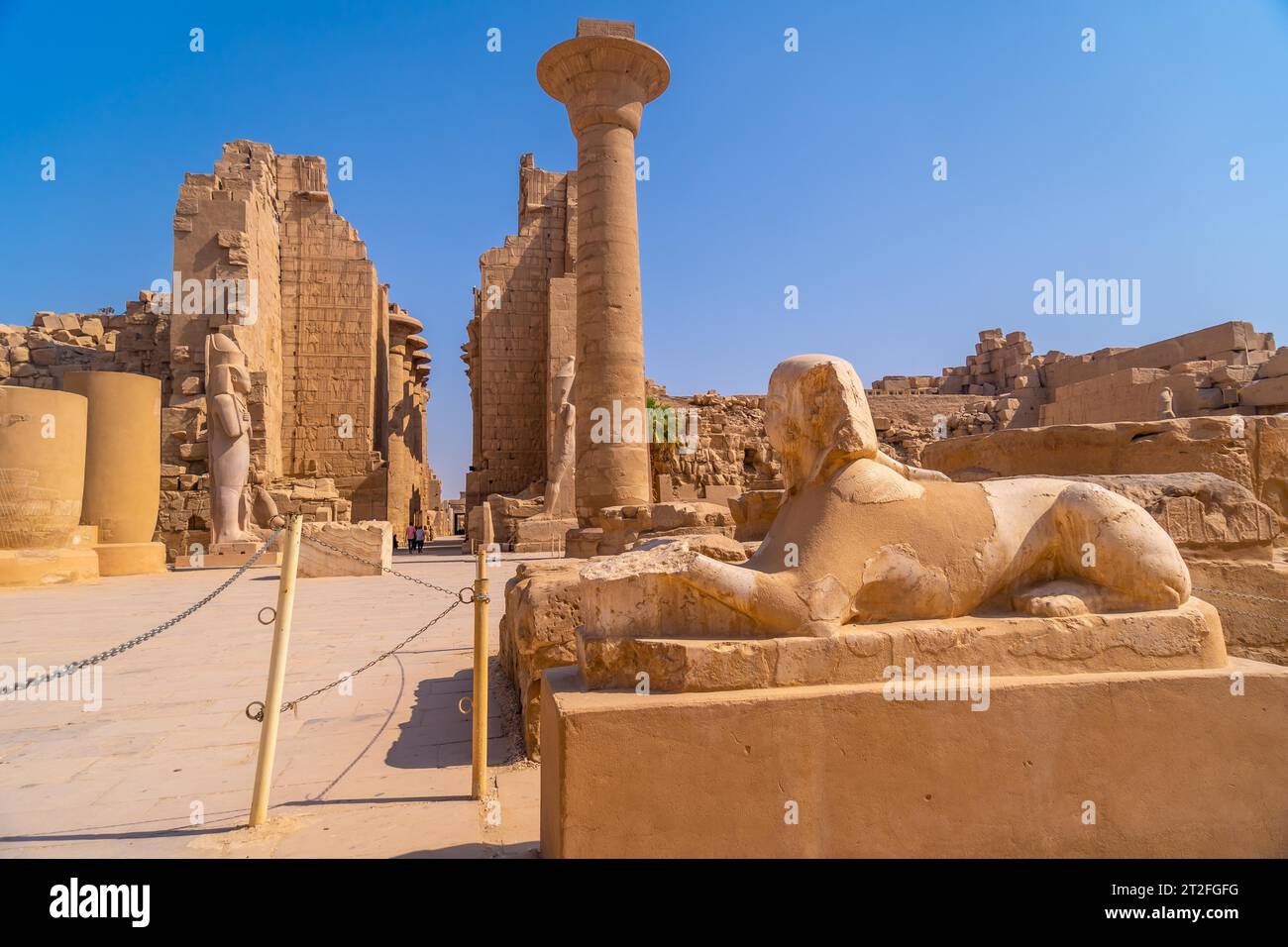 Sculpture of the pharaoh with the body of a lion inside the temple of ...