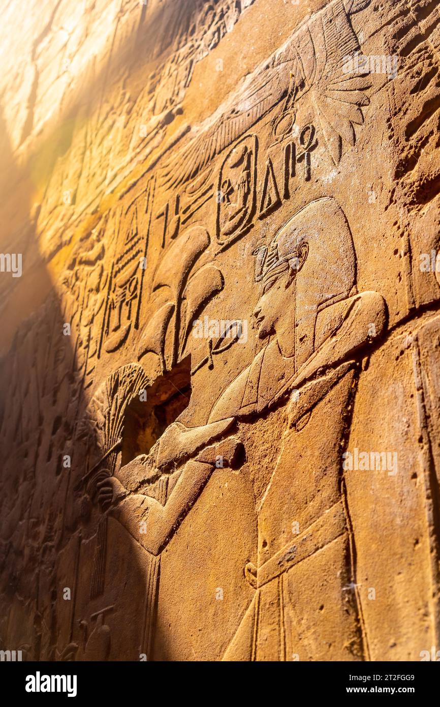 Detail of beautiful natural light on an ancient egyptian drawings ...