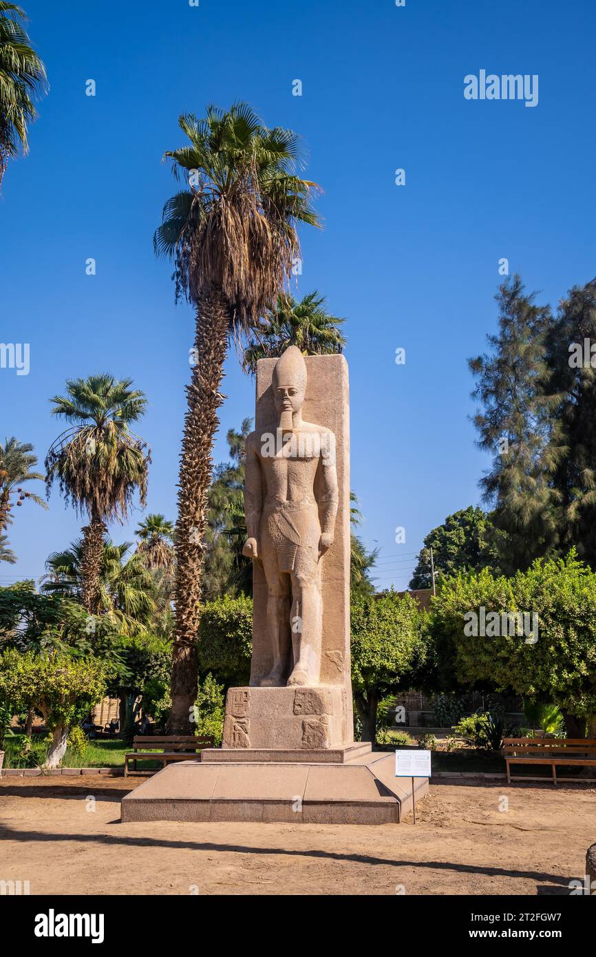 Detail of the sculpture between the palm trees of Pharaoh Ramses II at ...