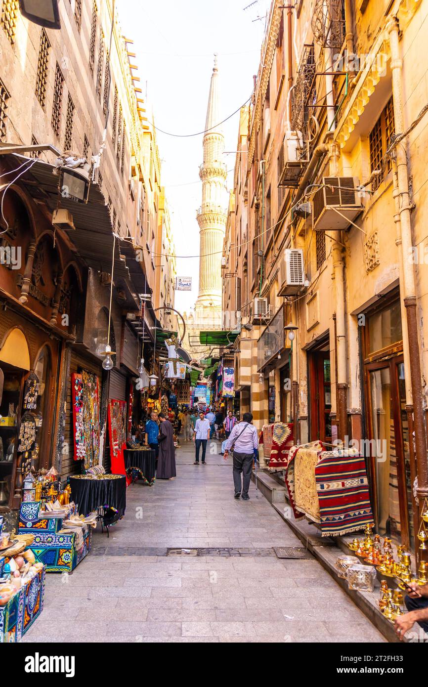 Cairo, Egypt, October 2020: Streets and local shops in Khan el-Khalili ...
