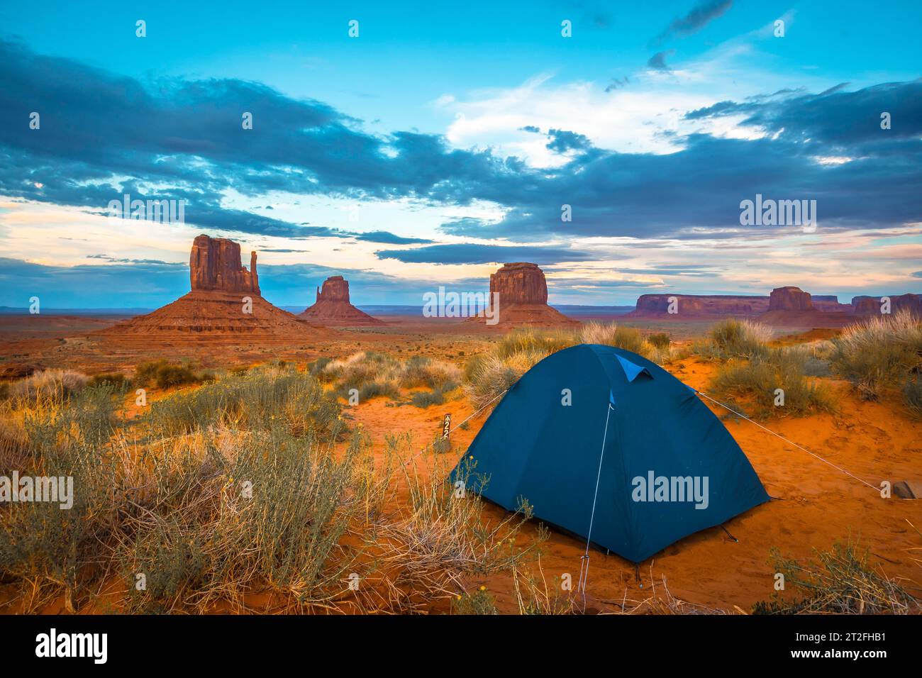 Dark blue tent at The View Campground in Monument Valley itself. Utah ...