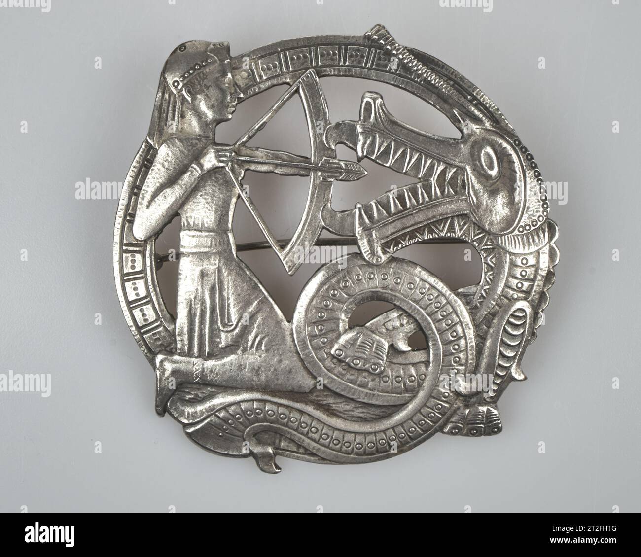 Stylish 1880s Aesthetic Movement Egyptian Revival silver plated brooch ...