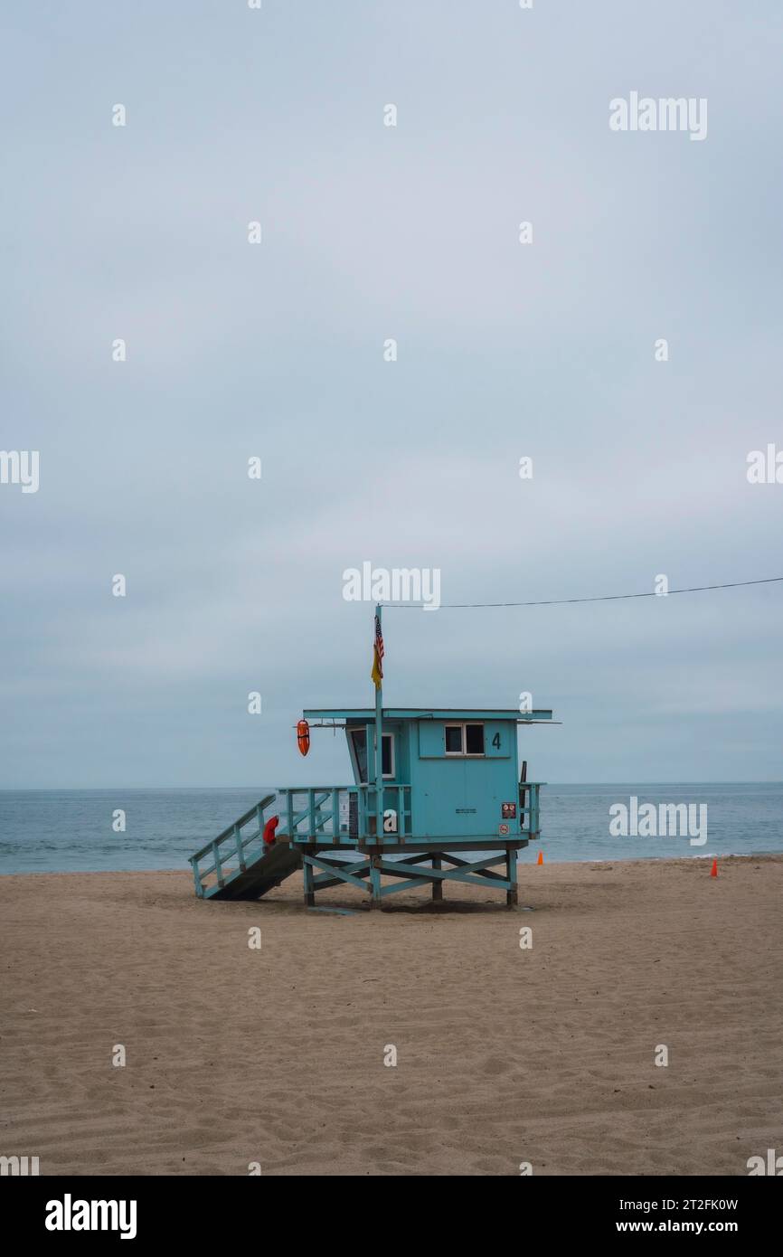 The beautiful blue lifeguard house on the coast of Malibu, California ...