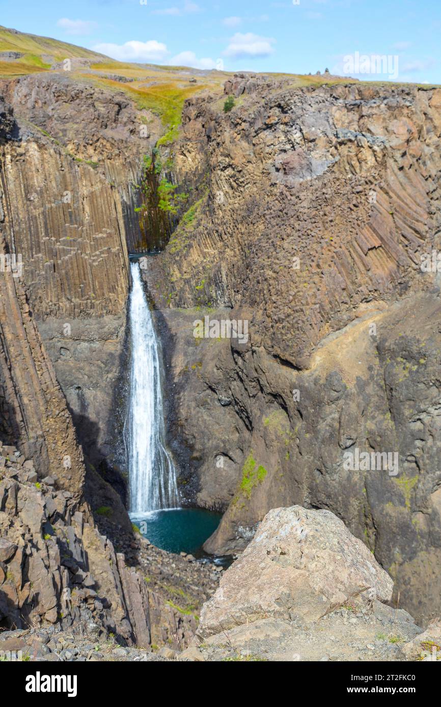 The waterfall above Hengifoss from above. Iceland Stock Photo - Alamy