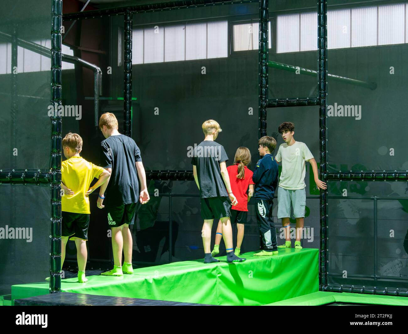 Children in trampoline arena, jumping and playing, Germany Stock Photo ...