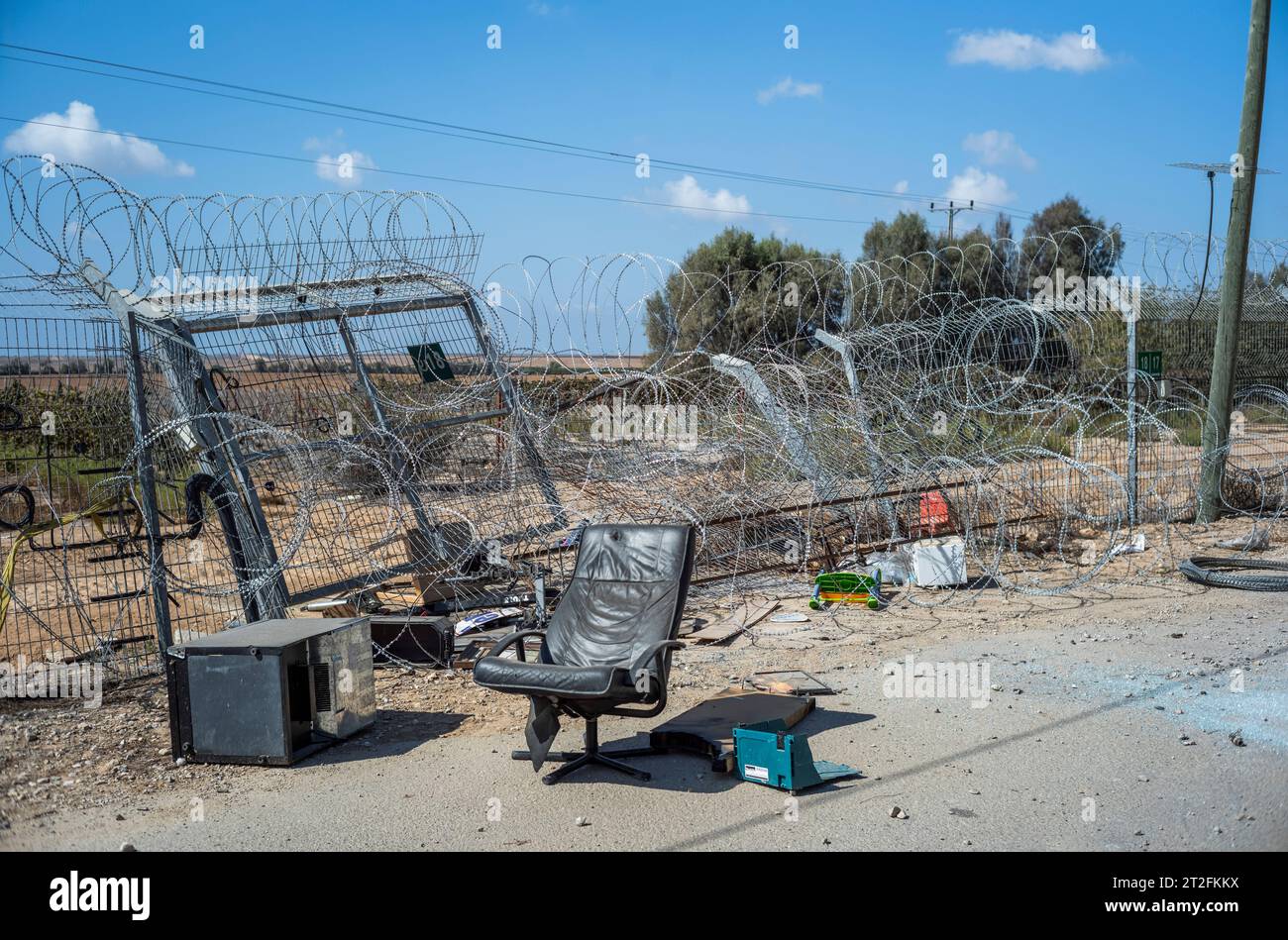 Nir Oz, Israel. 19th Oct, 2023. A view of the devastation caused by ...