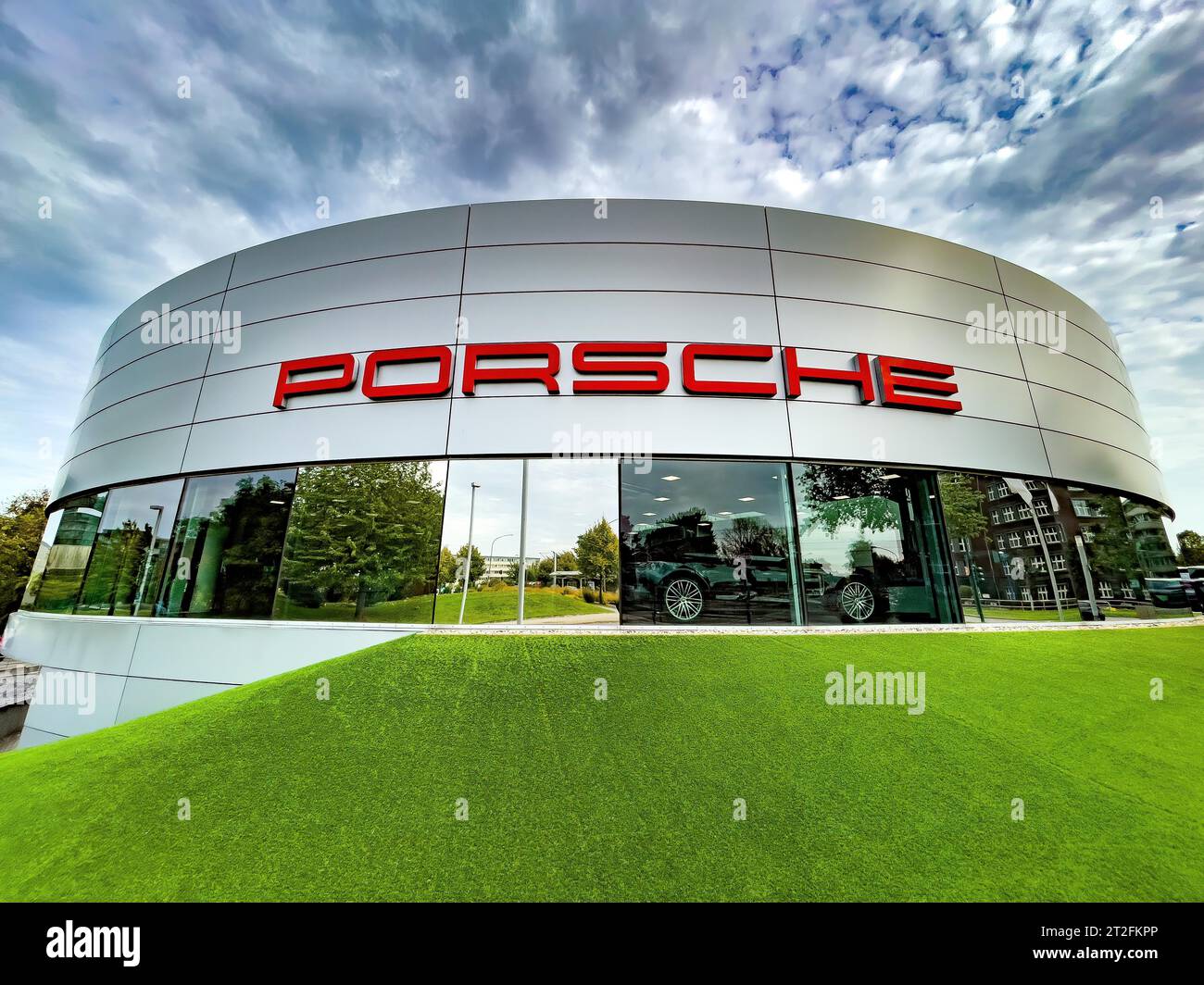 View of futuristic looking building with typical reduced architecture ...