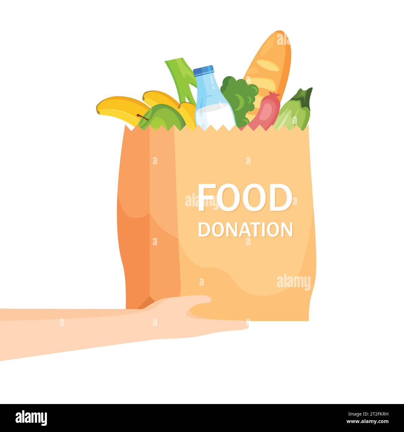 Volunteer holds a donation box with food. Donating for charity. Vector ...