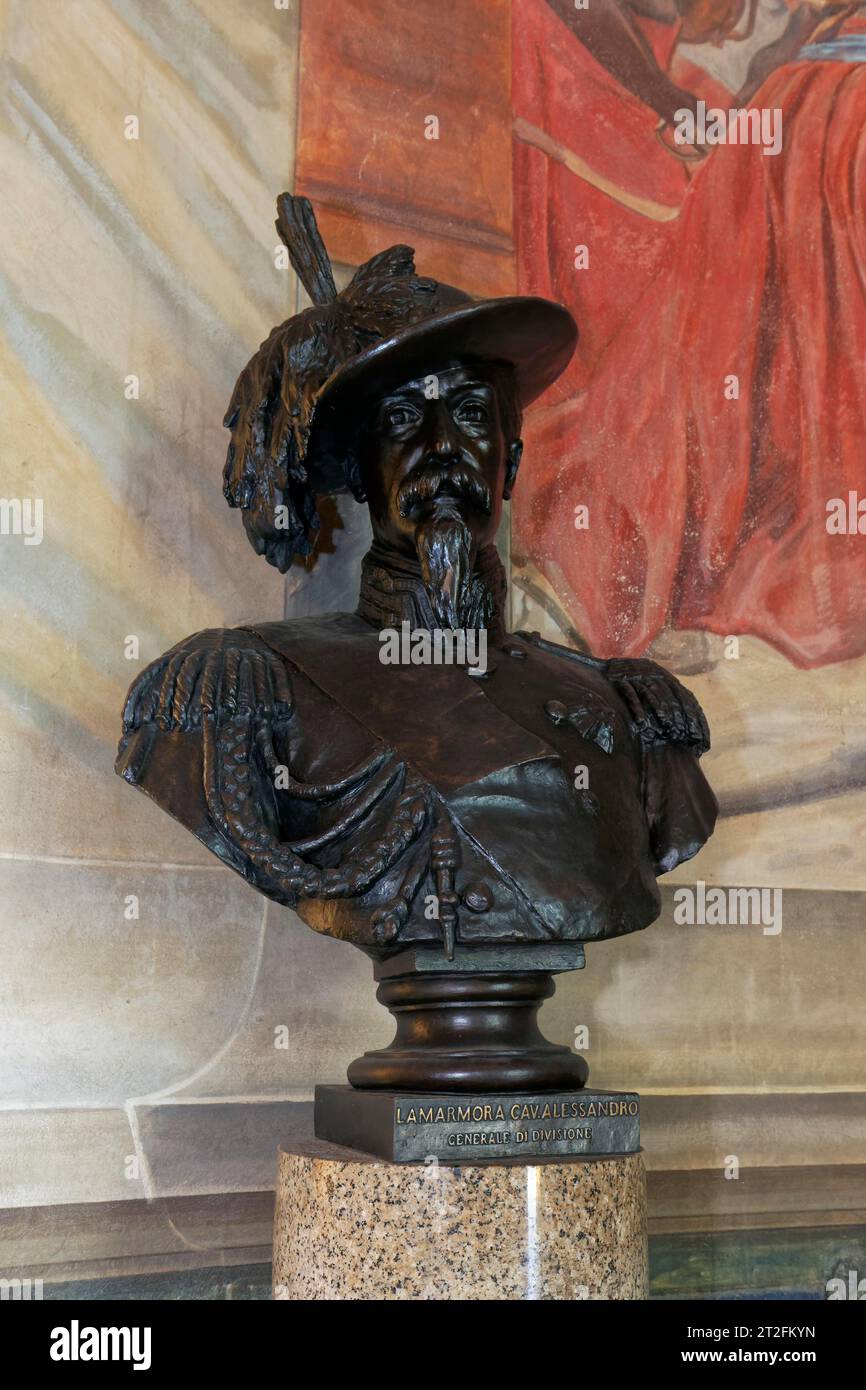 Bronze bust of General Alessandro La Mamora, founder of the Bersaglieri ...