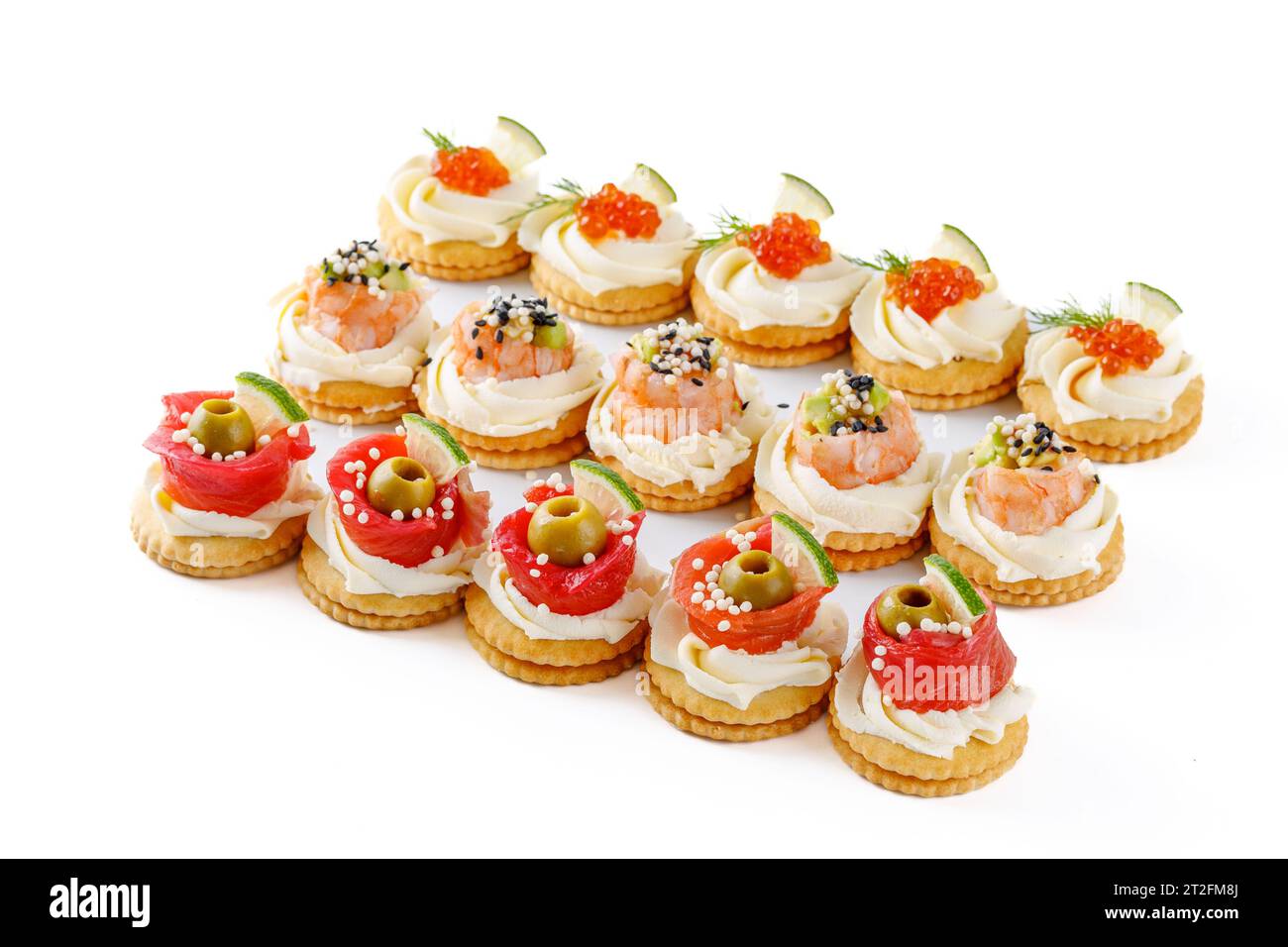 set of fresh delicious canapés with cream cheese, tuna, shrimp, avocado ...