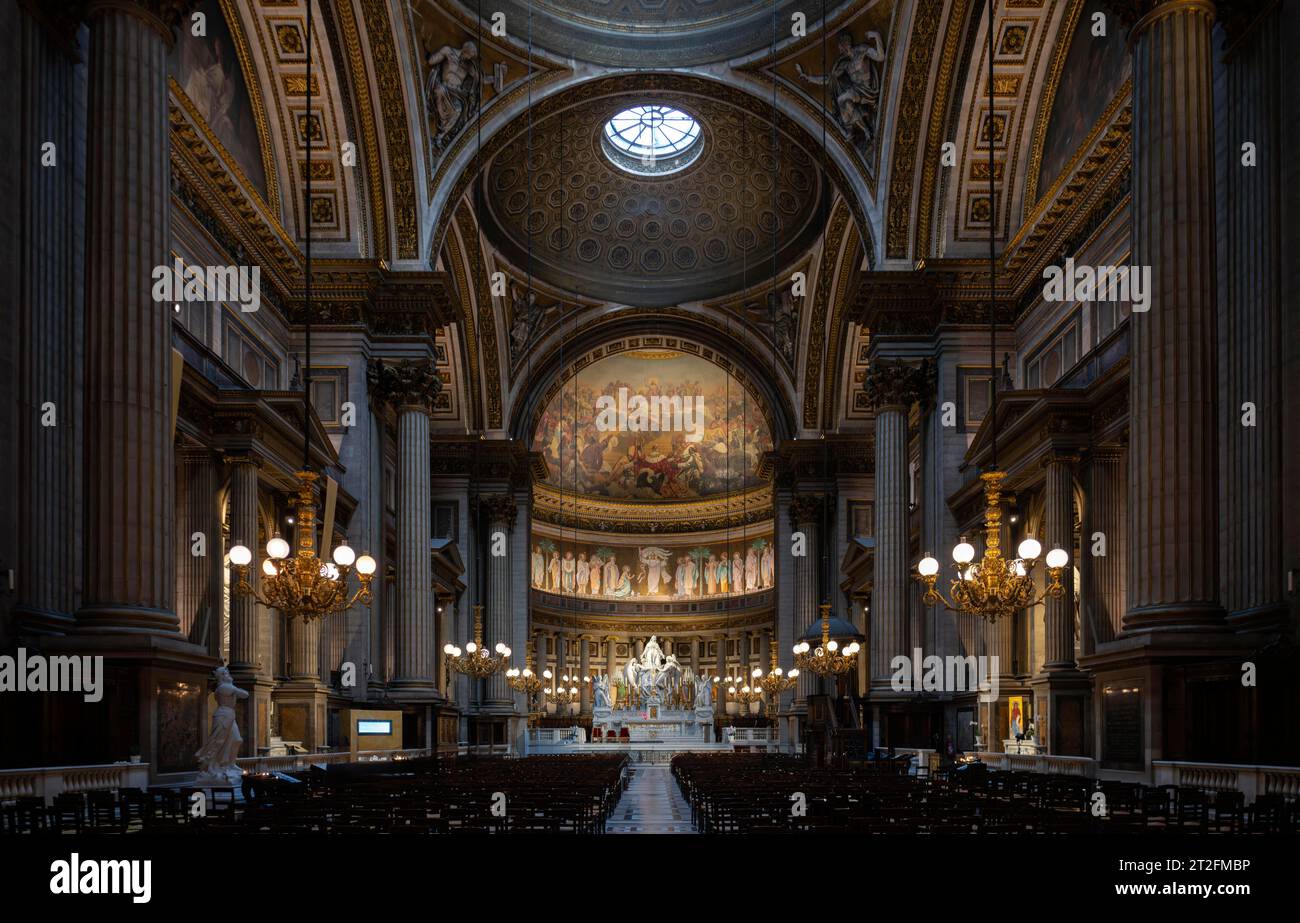 Interior view of nave, choir room, high altar, Eglise de la Madeleine ...