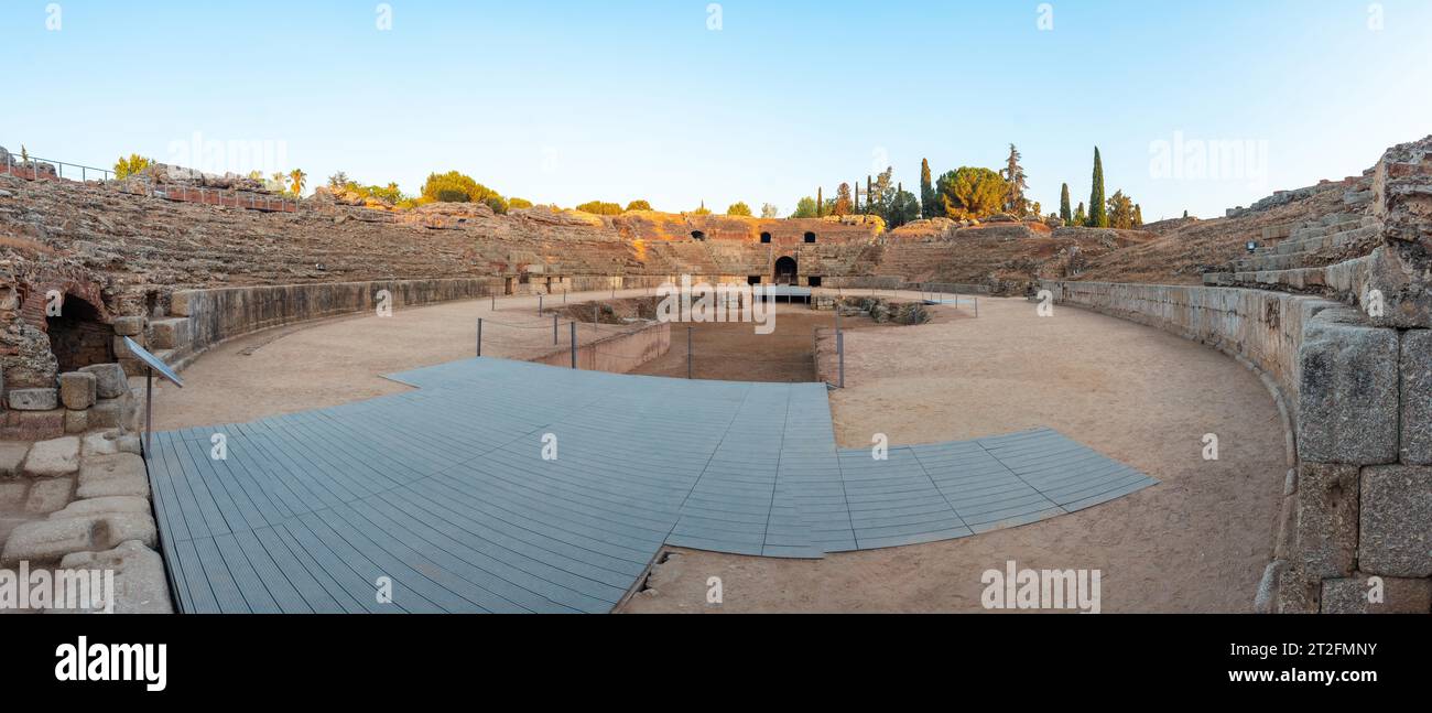 Roman Ruins of Merida, panoramic from below in the pit of the Roman ...