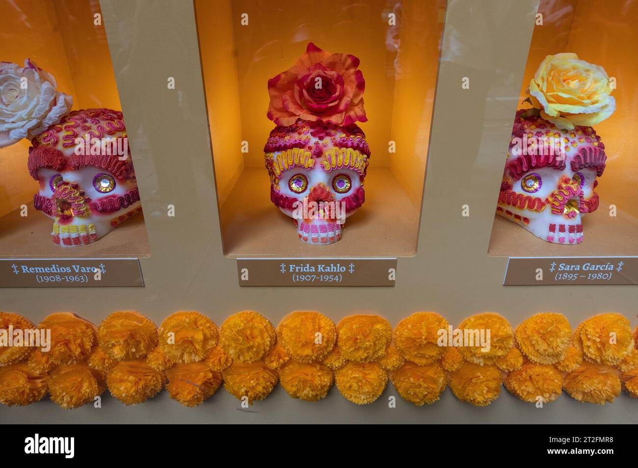 A decorated skull with the name of Frida Kahlo among others it is seen ...