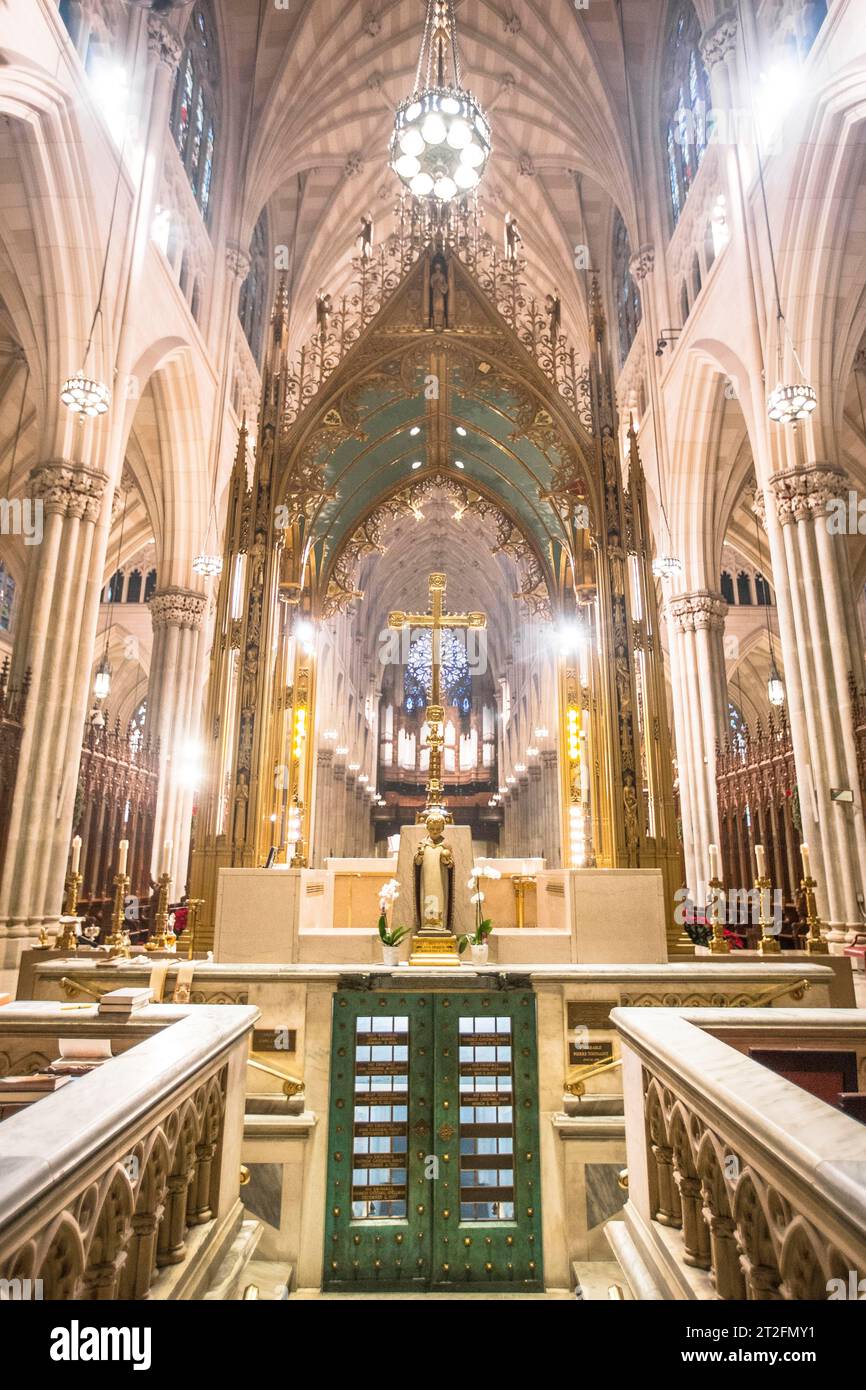 Stained glass window in St. Patrick's Cathedral is a decorated neo ...