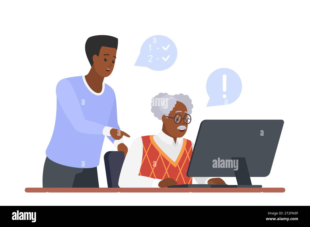 Son training father to work or study with computer vector illustration ...