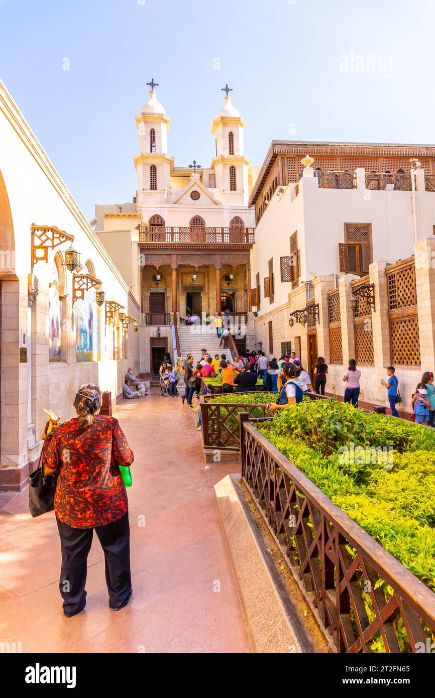 Cairo, Egypt, October 2020: Local Egyptian people at the Hanging Church ...