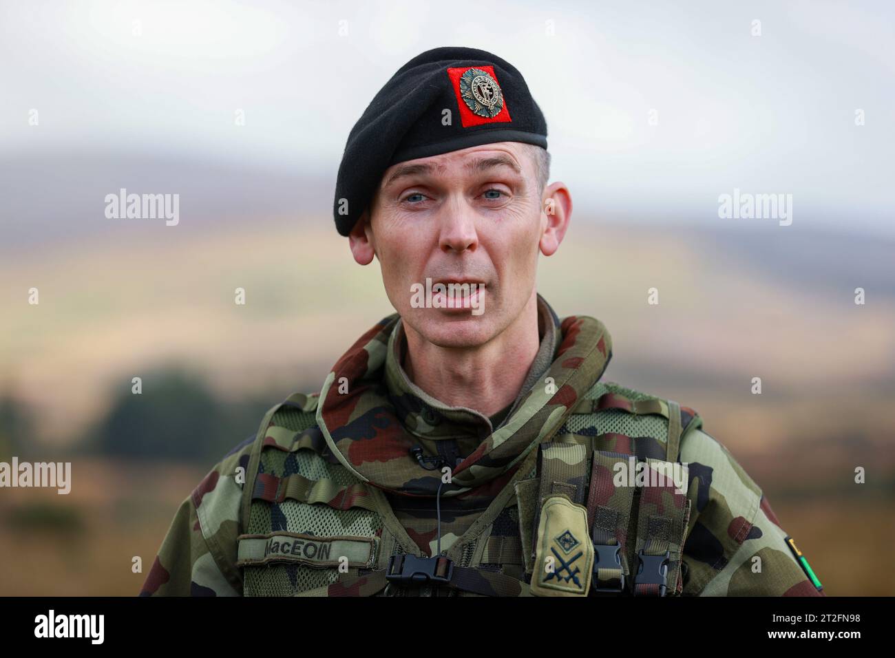 Lieutenant colonel Stephen MacEoin speaking with media during a ...
