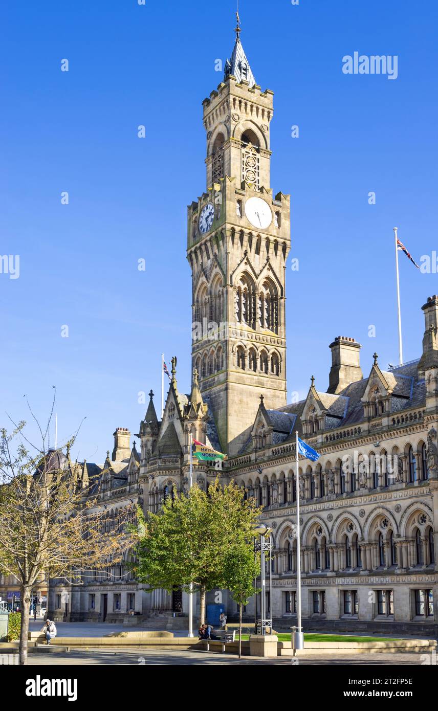 Bradford Town Hall and clock tower or Bradford City Hall Bradford city ...