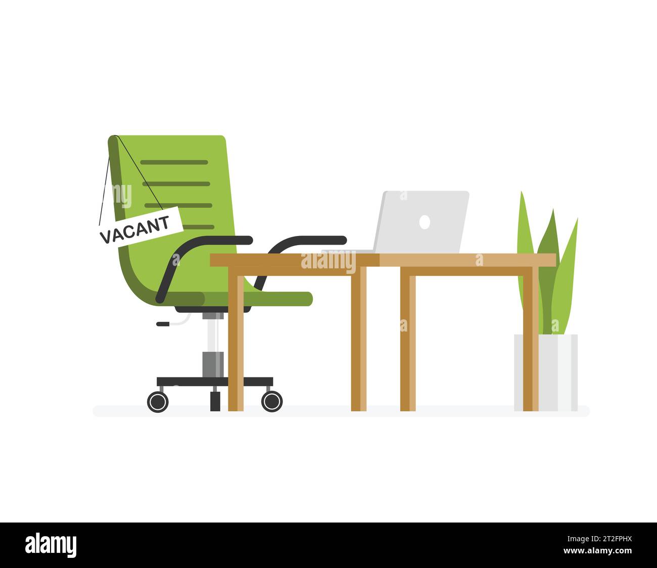 Job offer banner. Place of work with office table and an empty chair ...