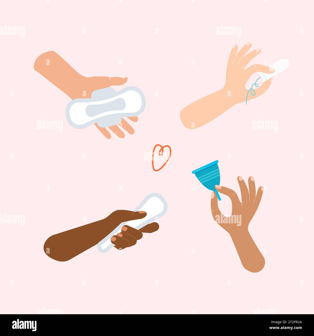 Menstrual Period Female Hygiene Product Hands With Different Skin