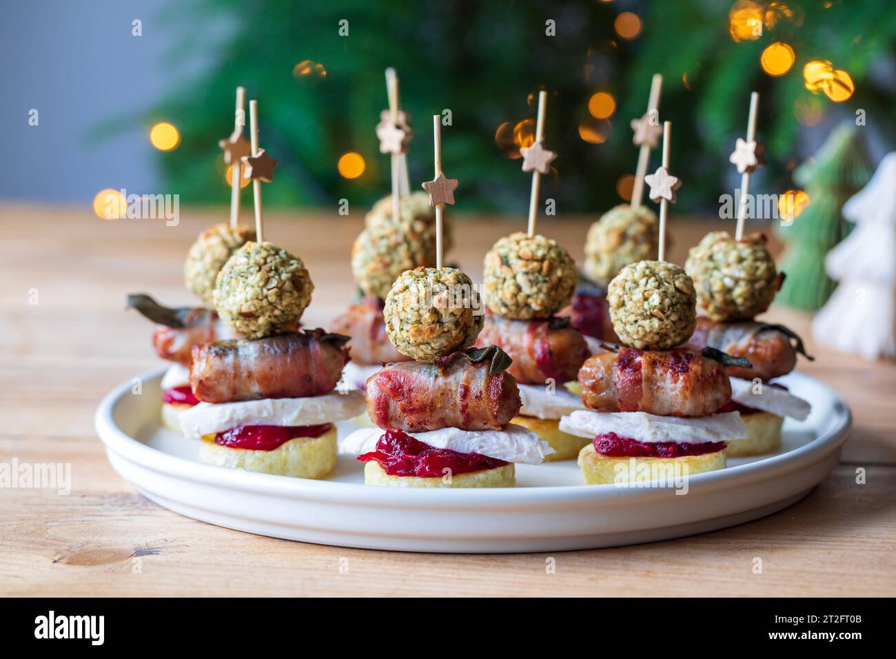 Christmas roast dinner canapes with roast potato, turkey, stuffing and ...