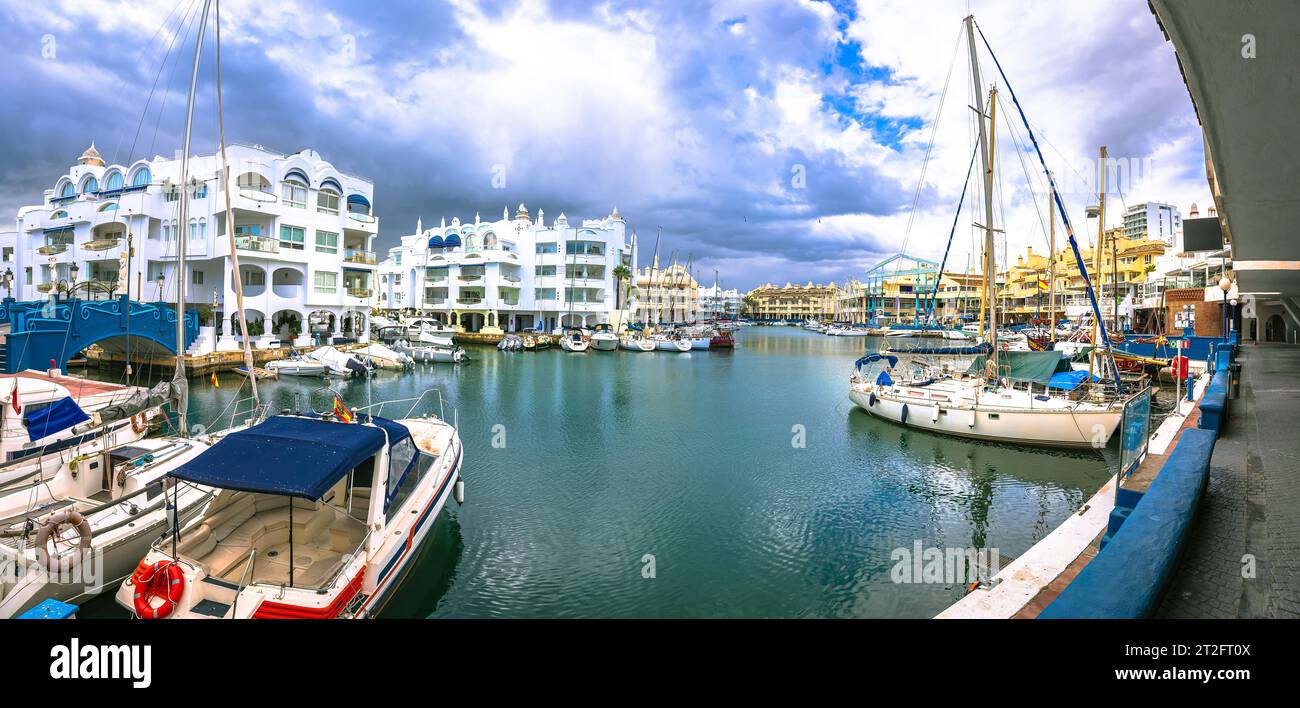 Benalmadena scenic port architecture panoramic view, Andalusia region ...