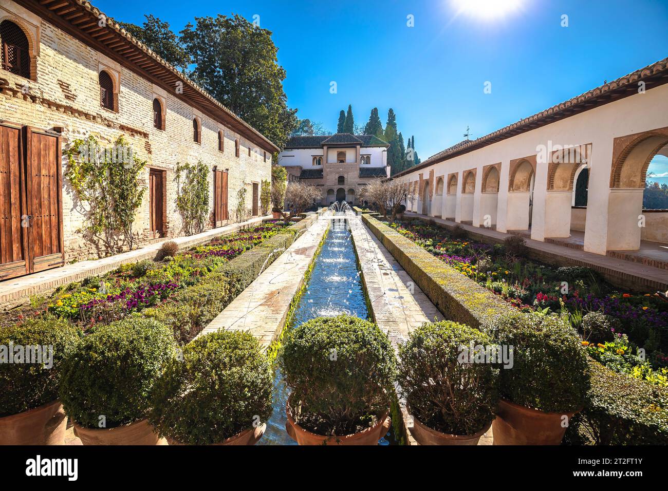 Scenic gardens of Alhambra, UNESCO world heritage site in Granada ...