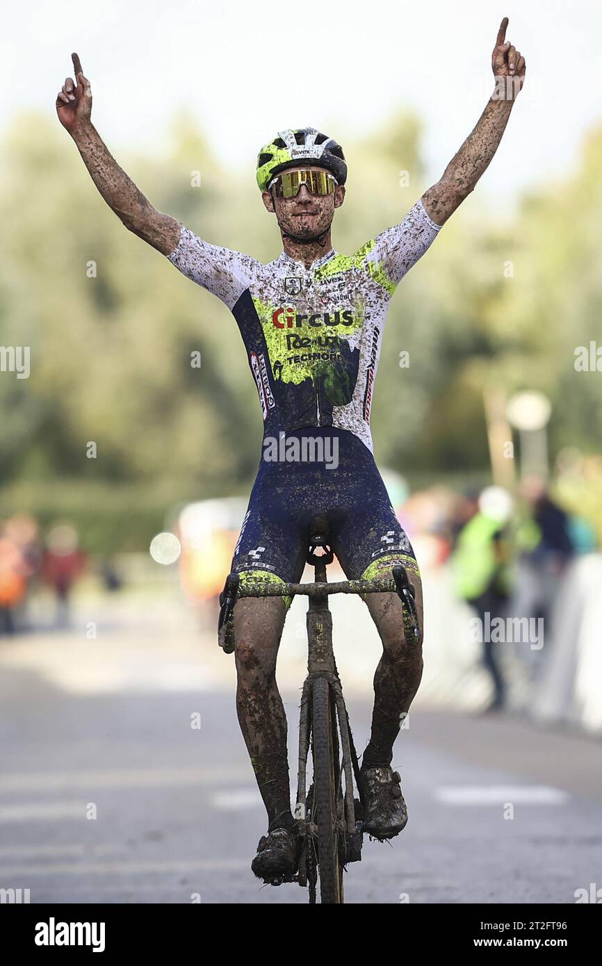 Ardooie, Belgium. 19th Oct, 2023. Belgian Gerben Kuypers celebrates as ...