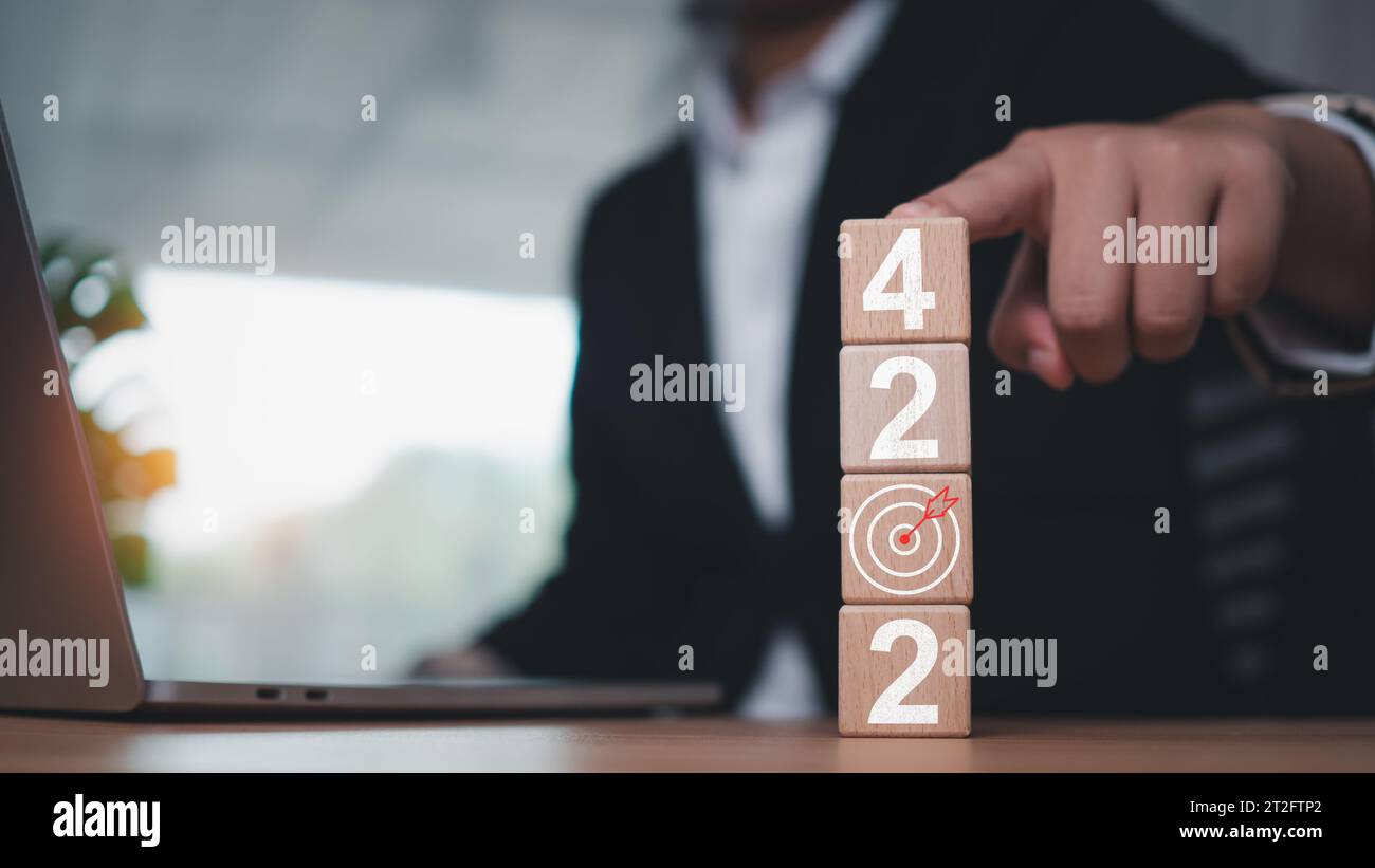 Wooden blocks lined up with the letters 2024. Represents the goal ...