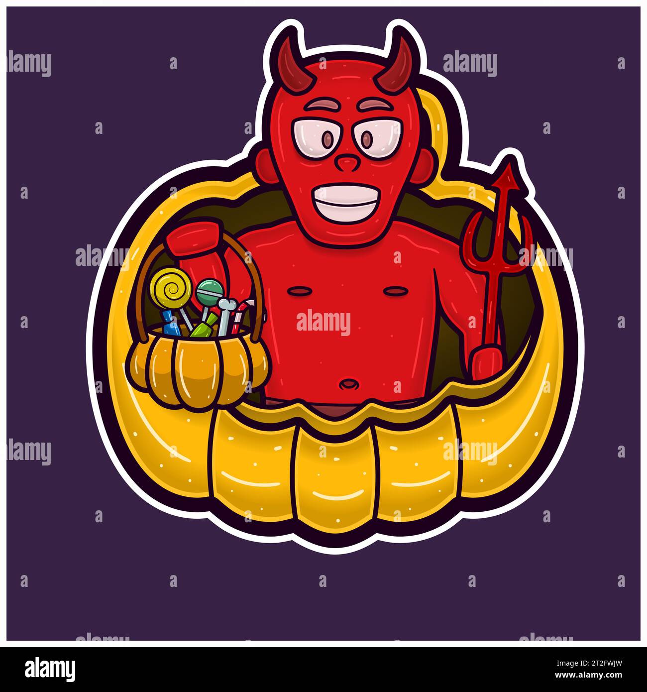 Red Devil On Big Pumpkin Cartoon. Halloween Sticker Logo. Vectors and ... Red Devil On Big Pumpkin Cartoon. Halloween Sticker Logo. Vectors and ...