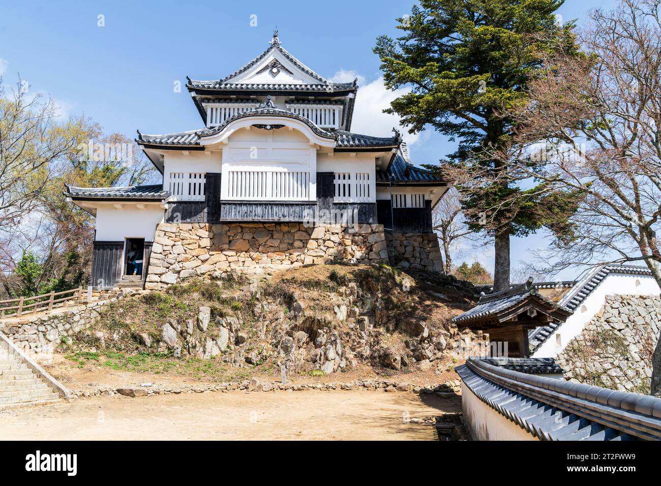 Bitchu Matsuyama mountain top castle in Japan. The honmaru compound ...