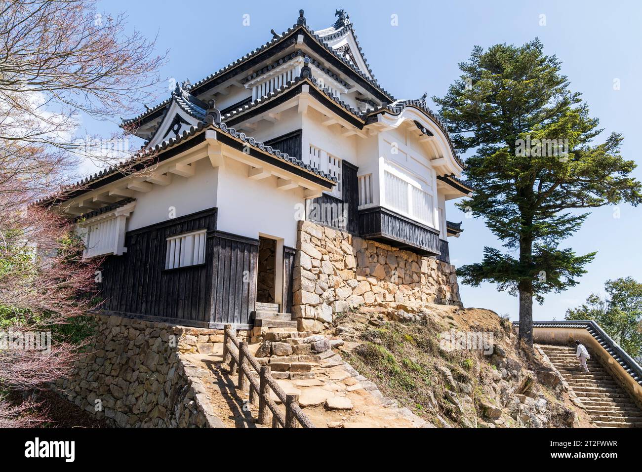 Bitchu Matsuyama mountain top castle in Japan. The two story keep with ...