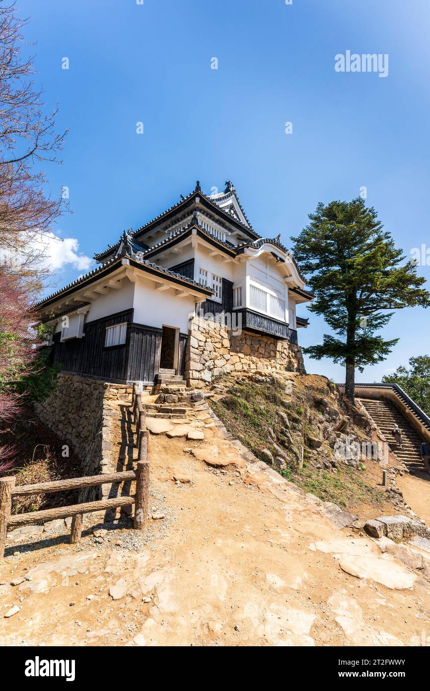 Bitchu Matsuyama mountain top castle in Japan. The two story keep with ...