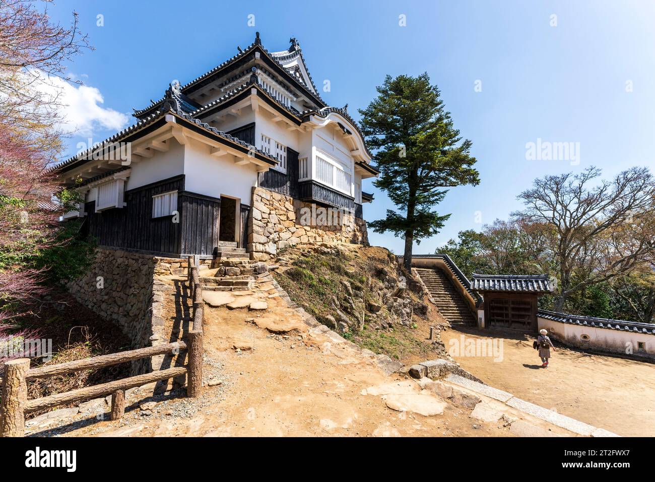 Bitchu Matsuyama mountain top castle in Japan. The two story keep with ...