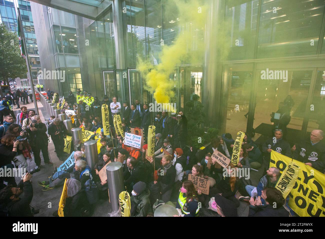 London, England, UK. 19th Oct, 2023. Climate activists stage a protest ...
