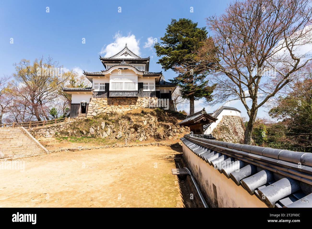 Bitchu Matsuyama mountain top castle in Japan. The honmaru compound ...