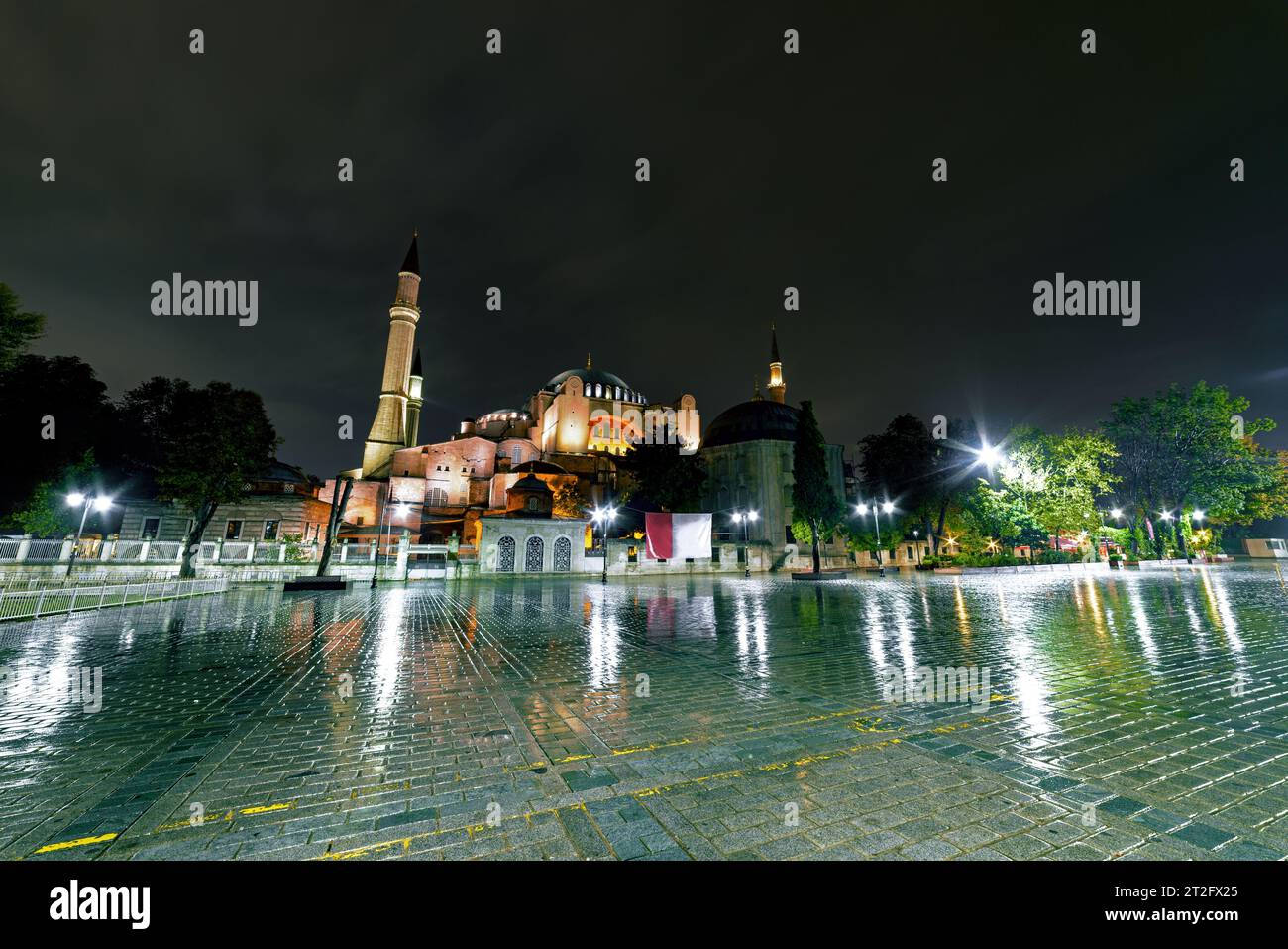 Cathedral of St. Sophia at night in rainy weather. Istanbul. Turkey ...