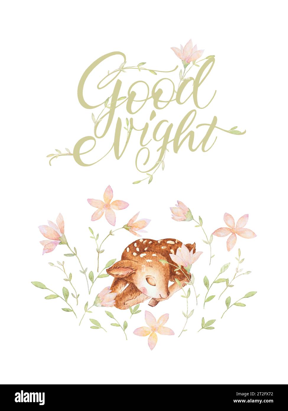 Little Deer Sleeping Watercolor Fawn, Woodland Animals, Baby Deer ...